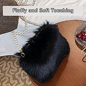 Oweisong Faux Fur Clutch Purses for Women Evening Bag Fluffy Fuzzy Handbags Black Furry Shoulder Bag for Wedding Party