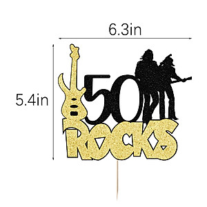 Sleyberoy Rocks 50 Cake Topper - Glitter Fabulous Fifty Years Birthday Party、Happy 50th birthday Theme party cake decorations（Rocks 50)