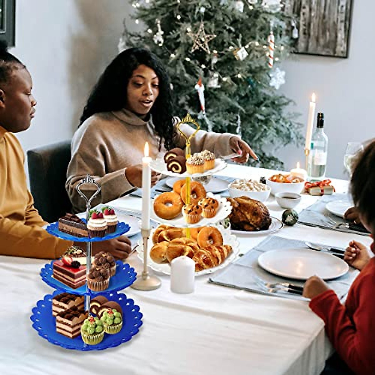 2 Set of Plastic 3-Tier Cupcake Stand Cupcake Holder,Desert Stands Set,Tiered Serving Tray, Cupcake Tower Display Dessert Cookie Candy Buffet Holder for Tea Party, Baby Shower and Wedding Carnival