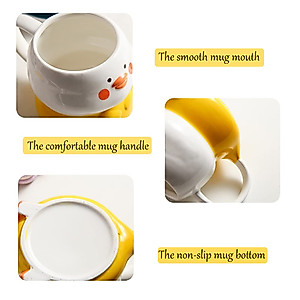 Cute 3D Duck Coffee Mug,Funny Duck Ceramic Coffee Cup with Hat Lid and Lovely Flower Spoon,Suit for mug warmer,Novelty Morning Mug Christmas Birthday Present for Office Friends Women Girls