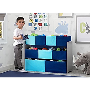 Delta Children Deluxe Multi-Bin Toy Organizer with Storage Bins - Greenguard Gold Certified, Grey/Blue Bins