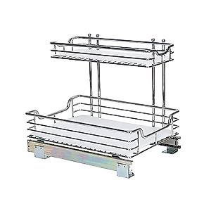 Household Essentials Glidez Chrome-Plated Steel Pull-Out/Slide-Out Storage Organizer with Plastic Liners for Under Sink or Cabinet Use - 2-Tier Design - Fits Standard Size Cabinet or Shelf, Chrome