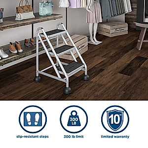 Cosco 3-Step Rolling Step Ladder, Grey