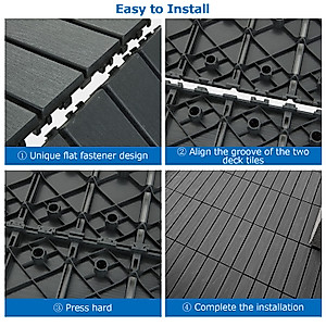 9 Pack Plastic Interlocking Deck Tiles, 12x12 Inch Patio Deck Tiles, Square Composite Decking Tiles, Waterproof Outdoor Plastic Flooring Tile for Balcony Porch Backyard Poolside, All Weather Use