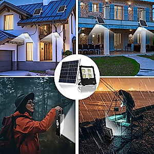 100W LED Solar Flood Lights Outdoor Bright,301 LEDs 8000LM Auto Dusk to Dawn with Light Sensor and Remote Control,IP66 Waterproof Solar Street Security Light for Barn, Garden, Yard