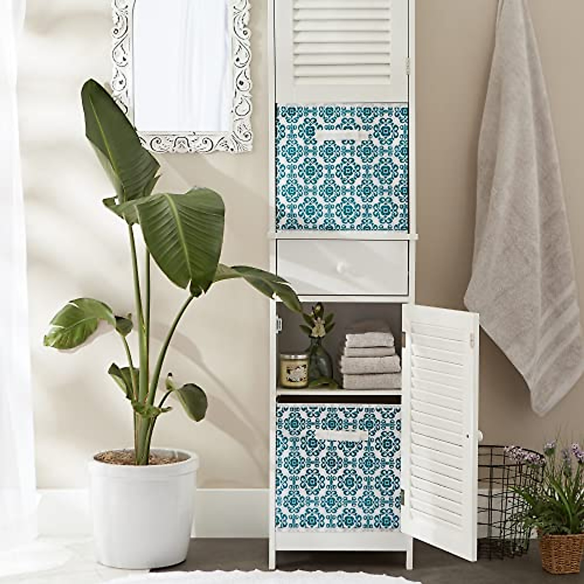 DII Non Woven Polyester Storage Bin, Scroll, Teal, Large