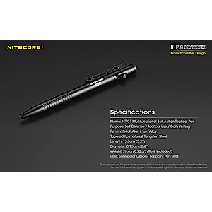 Nitecore NTP31 Bolt Action Tactical Pen with Tungsten Steel Glass Breaker and LumenTac Organizer