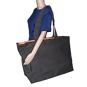 Extra Large Travel Day Tote Bag Heavy Duty Cotton Twill Zip Top (Charcoal Gray)