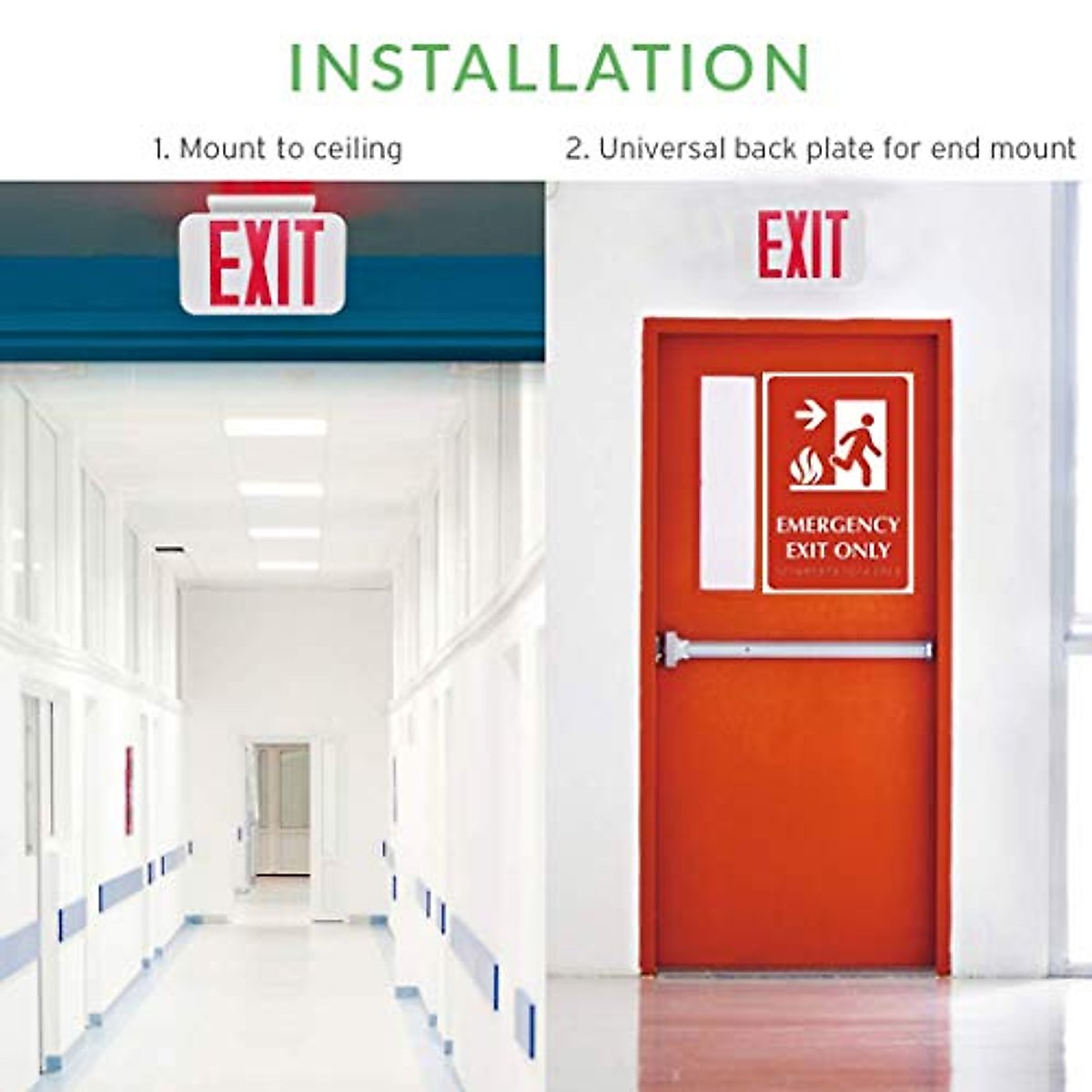 LIT-PaTH LED Emergency EXIT Sign with Double Face and Back Up Batteries- US Standard Red Letter Exit Lighting, UL 924 and CEC Qualified, 120-277 Voltage, 1-Pack