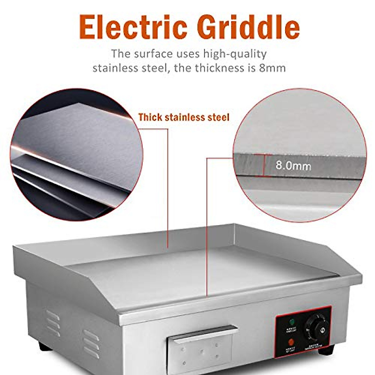 Aliyaduo 110V 3000W 22" Commercial Electric Countertop Griddle Flat Top Grill Hot Plate BBQ,Adjustable Thermostatic Control,Stainless Steel Restaurant Grill for Kitchen