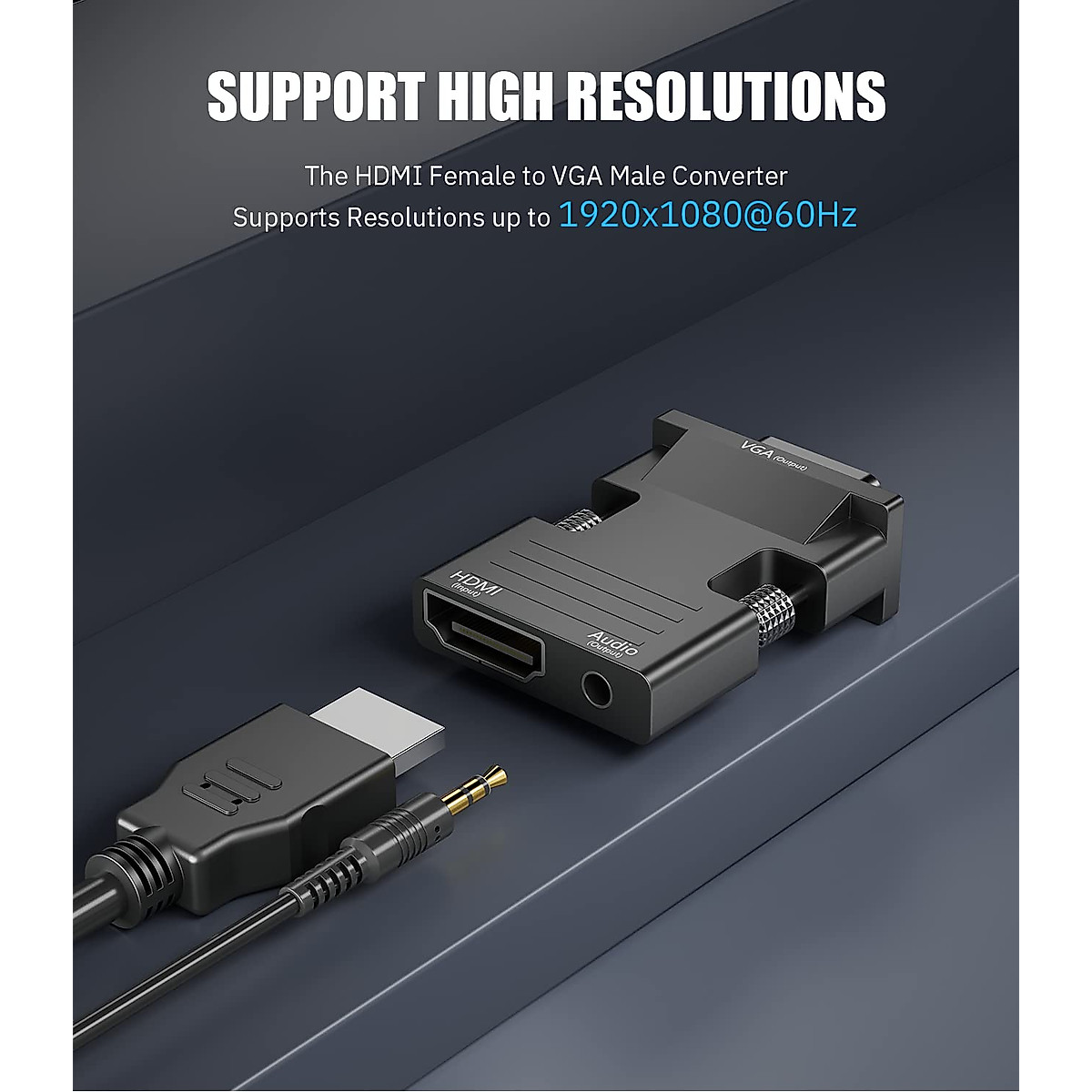 BERLAT HDMI to VGA Adapter Converter, Audio Output Computer Set-top Box Connector Dongle for Laptop, PC, Monitor, Projector, HDTV, Chromebook, Roku, Xbox -3.5mm Stereo Cable Included