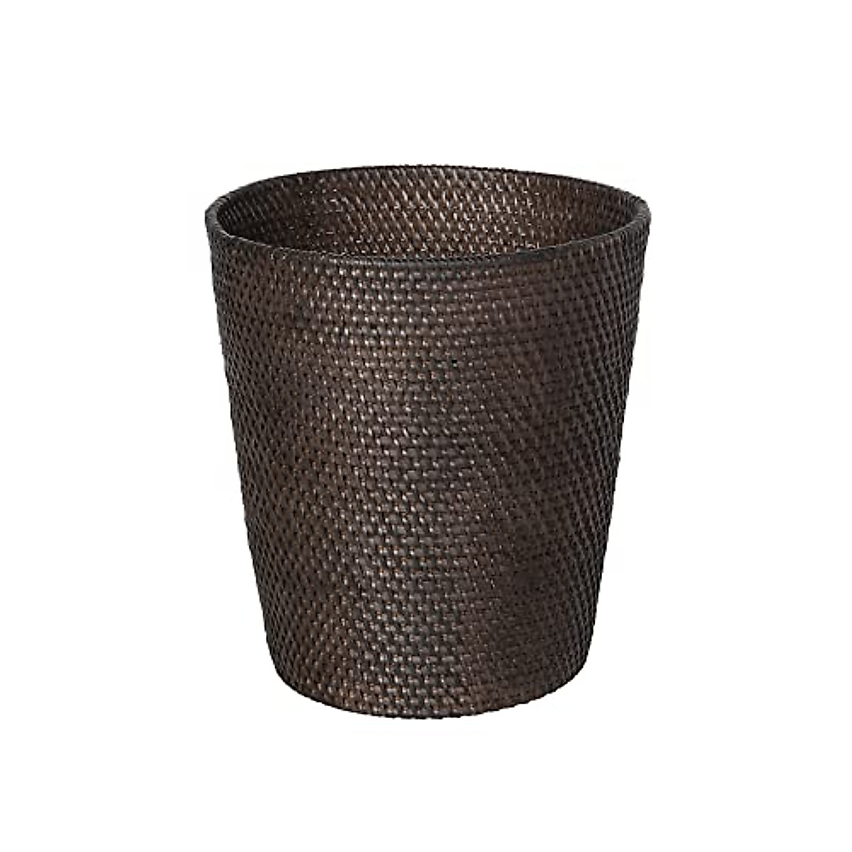Kouboo Loma Round Rattan Paper Waste Basket, Trash Can Bathroom, Garbage Bin, Bedroom, Kitchen, Office, Home Desk Small Wicker Bin for Waste, Paper, Espresso