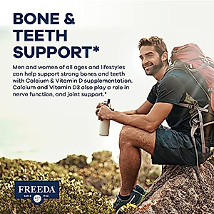 Freeda Calcium 600 mg Vitamin D3 400 IU Tablets - Bone Support Calcium Supplement plus Vitamin D for Absorption - Kosher, Gluten Free Easy To Swallow Coated Calcium D3 Tablets for Women & Men (100 Ct)