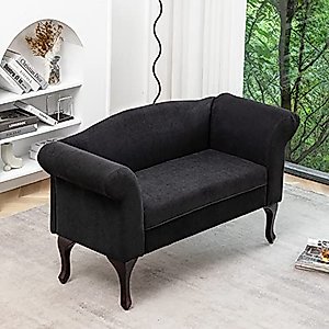 MWrouqfur 53" Mid Century Loveseat Sofa,Upholstered 2 Seater Sofa w/Tufted Back,Wood Legs,Modern Linen Fabric Love Seat Couch Chair for Small Space,Living Room Bedroom Office Apartment (Black)