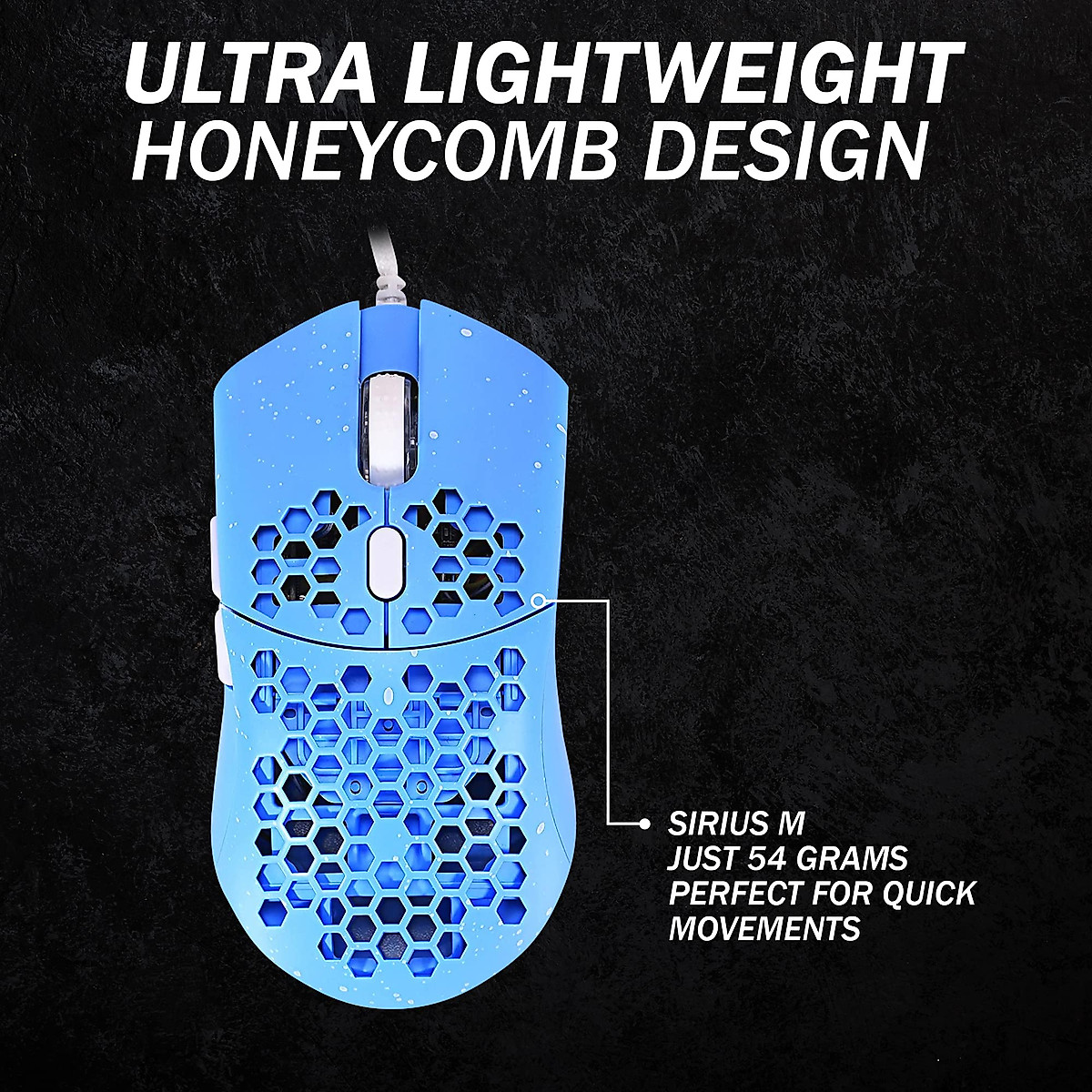 HK Gaming Sirius M Ultra Lightweight Honeycomb Shell Gaming Mouse | 54 Grams | 16000 cpi | USB Wired | 6 programmable Buttons | On-Board Memory | Anti Slip Grips | Sirius-M 16000cpi Horizon