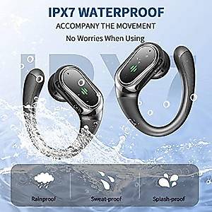 Wireless Earbuds Headphones Bluetooth 5.3, 50Hrs Playtime with LED Display, Over Ear Buds Noise Cancelling Mic, Stereo Bass Bluetooth Earbuds with Earhooks, IP7 Waterproof Earphones for Sports Workout