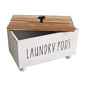 Laundry Pods Container, Farmhouse Laundry Pod Holder, Rustic Laundry Detergent Storage Organizer Box, Wooden Pods Caddy with Lid for Laundry Room Accessories Organization Decor Dispenser