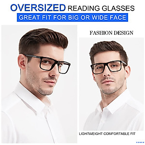 MARE AZZURO Oversized Square Reading Glasses Men Large Readers Big Face 1.0 1.25 1.5 1.75 2.0 2.25 2.5 2.75 3.0 3.5 4.0 5.0 6.0 (Black, 2.00)