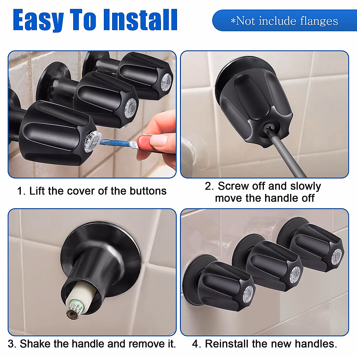 Dreyoo 3 Piece Shower Knob Replacement Compatible with Price/Pfister Verve Tub Shower, Bathtub Faucet Handle Remodel Trim Kit Include 1 Hot 1 Cold 1 Diverter and 3 Screws(Matte Black)