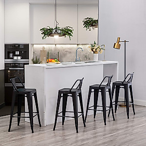 Changjie Furniture Metal Barstools Set of 4 Industrial Bar Stools Counter Stools with Backs Indoor Outdoor Counter Height Bar Stools (26 Inch, Bronze)
