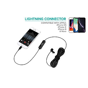 Movo LV1-DI High Fidelity Digital Lavalier Omnidirectional Clip on Microphone for iPhone with MFi Certified Lightning Connector Compatible with iPhone, iPad, iPod, iOS Smartphones and Tablets