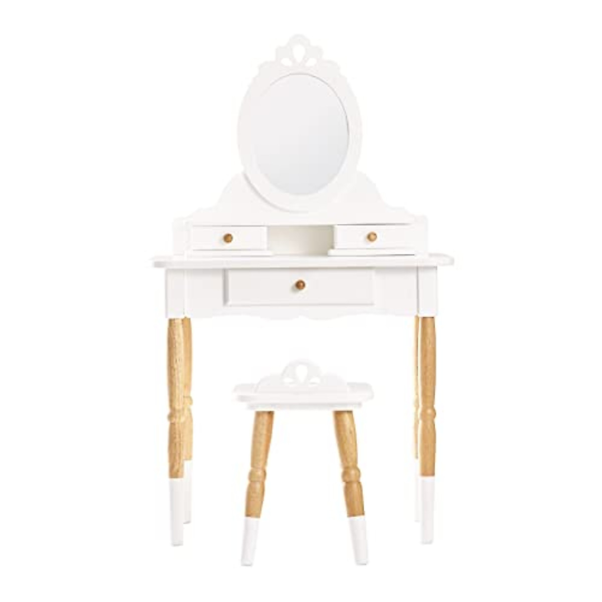 Le Toy Van - Wooden Vanity Table with Vanity Mirror and Vanity Chair - Bedroom Furniture - Victorian Style Oval Dressing Table Mirror - Desk with Drawers and Vanity Stool - Kids Aged 3 Years +