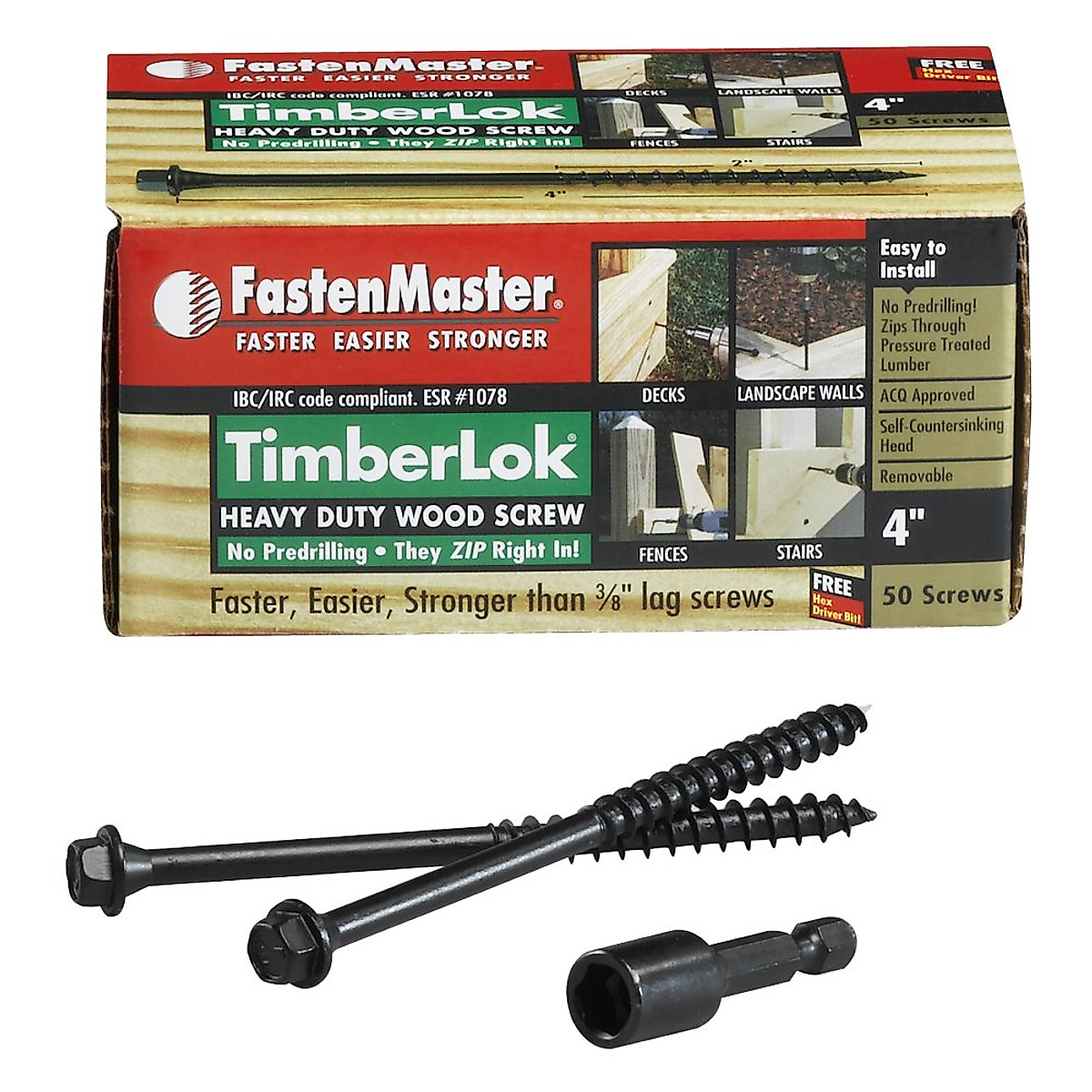 FastenMaster FMTLOK04-50 4 Screws Steel Hex Head 50 / Box, Black, Count