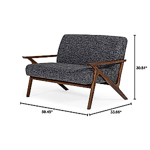 Limari Home Csilla Collection Mid-Century Style Fabric Upholstered Loveseat with Solid Rubberwood Frame in Walnut, Gray