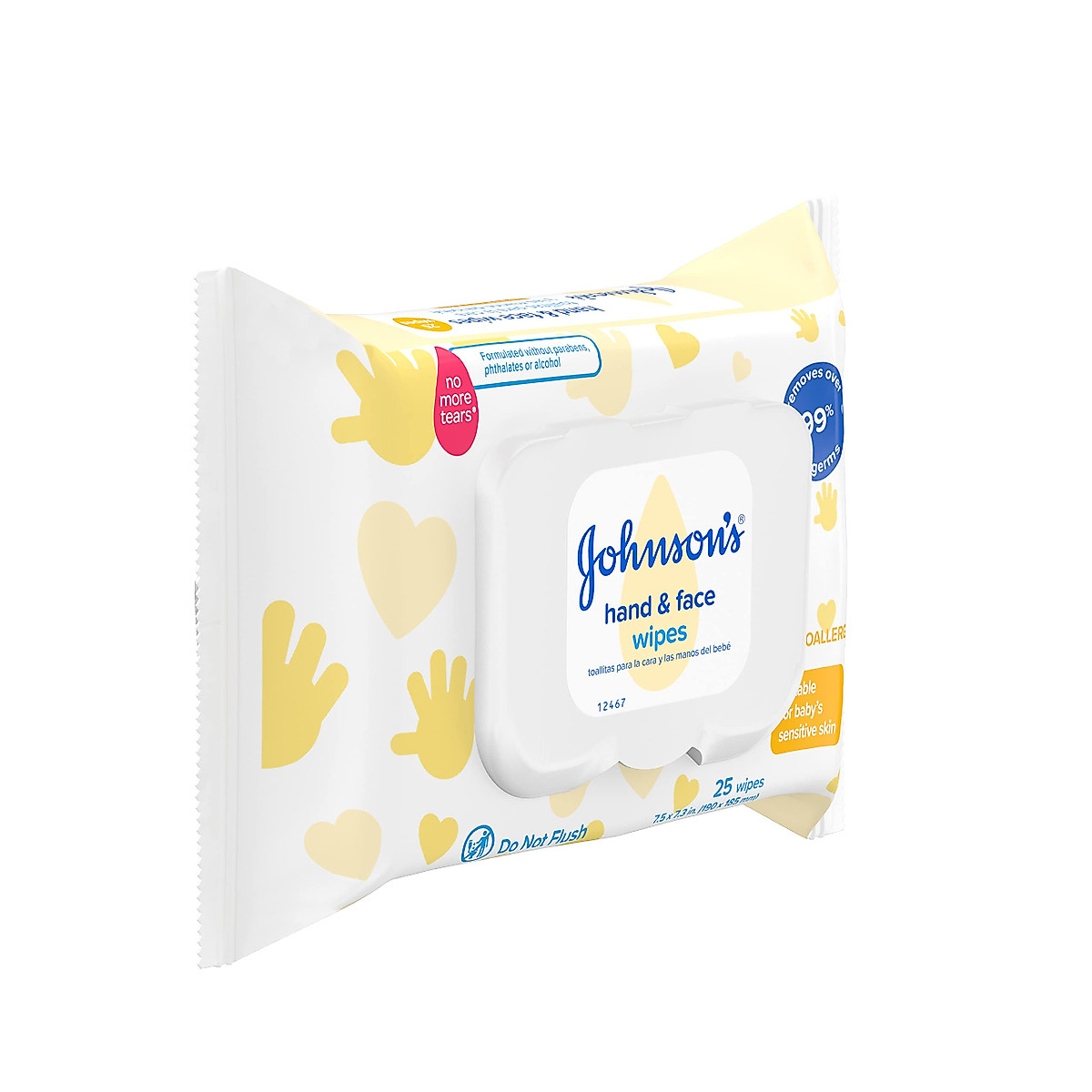 Johnson's Hand & Face Baby Sanitizing Cleansing Wipes for Travel and On-the-Go, No More Tears Formula, Paraben and Alcohol Free, 25 ct (Pack of 4)