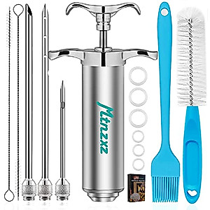 Marinade Injector Syringe and Brushes Set, Meat Injector Syringe with 3 Professional Marinade Injector Needles, Creates Tender Meat & Poultry Flavors, for BBQ Grill Smoker & Turkey & Brisket