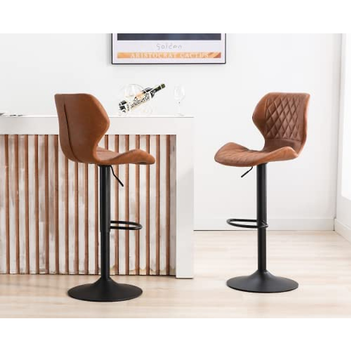 EALSON Swivel Bar Stools Set of 2 Modern Counter Height Barstools PU Leather Bar Chairs with Back Adjustable Kitchen Island Stools for Home Bar/ Dining Room, Brown