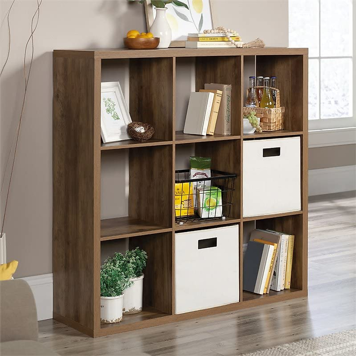 Sauder Miscellaneous Storage Engineered Wood 9-Cube Organizer in Rural Pine