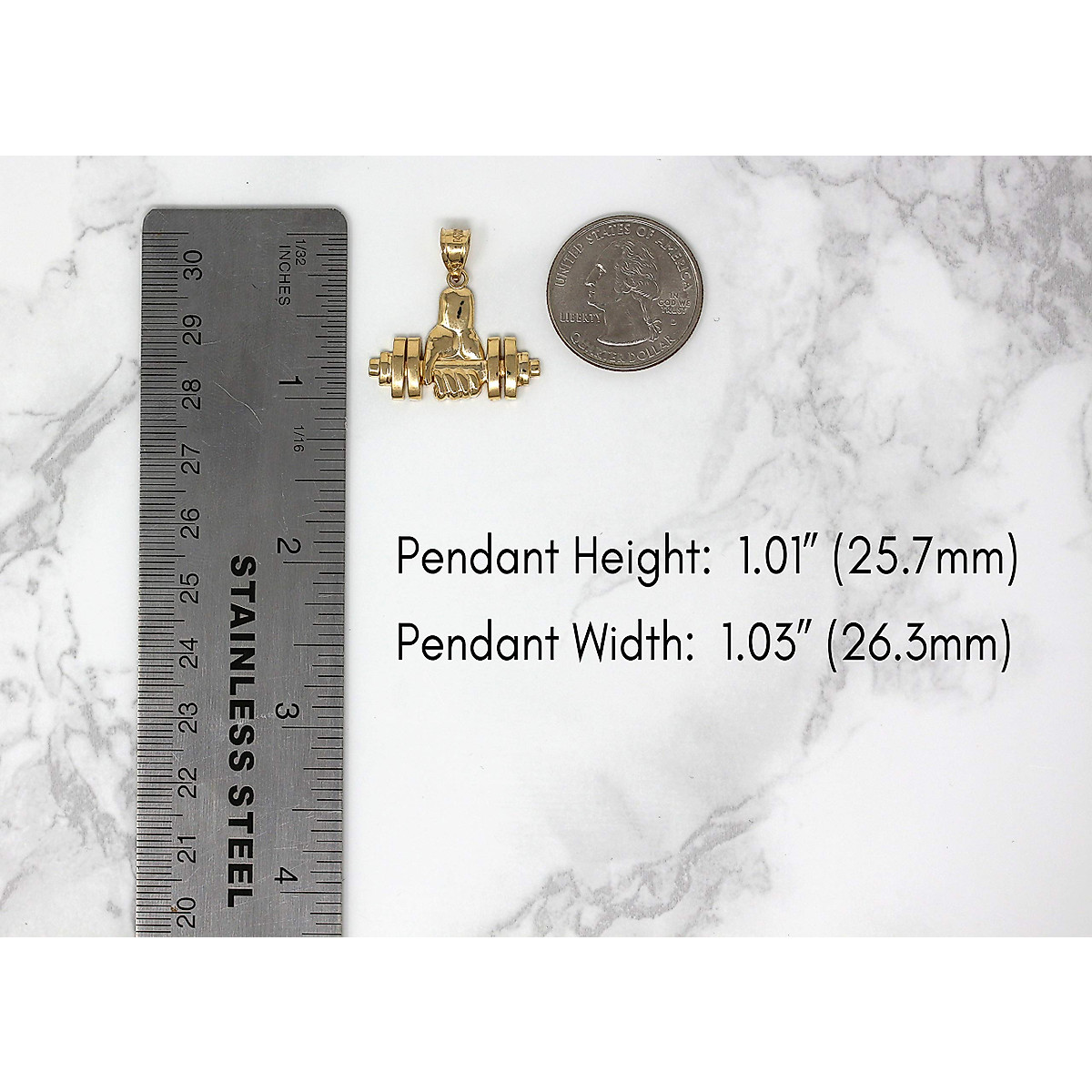 CaliRoseJewelry 14k Weightlifting Dumbell Barbell Fitness Gym Trainer Charm Pendant in Yellow Gold, 16"