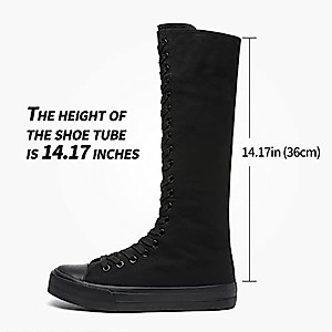 ZGR Women’s Canvas High Top Shoes Knee High Boots Fashion Girl Fancy Scool Shoes White And Black Lace Up Zipper Sneakers For Women(Black;US09.5)
