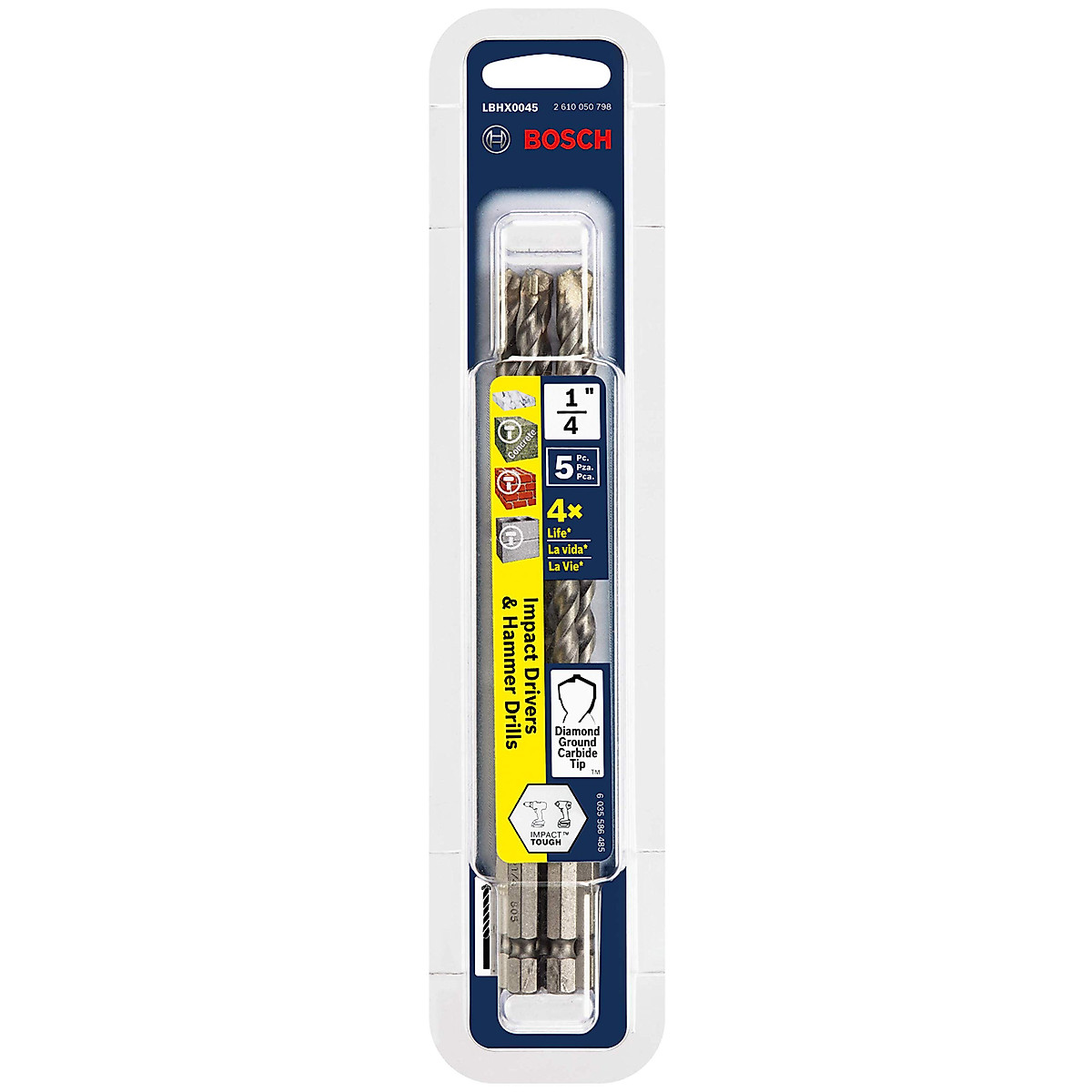 Bosch 5 pc. 1/4 In. X 6 In. Hex Shank Hammer Drill Masonry Bits LBHX0045