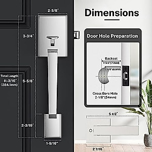 Brightify Front Door Handle, Modern Exterior Door Handle with Passage Door Lever, Front Entry Door Handle No Lock, Reversible for Left & Right Handed Door, Lower Half Grip - Satin Nickel Finish