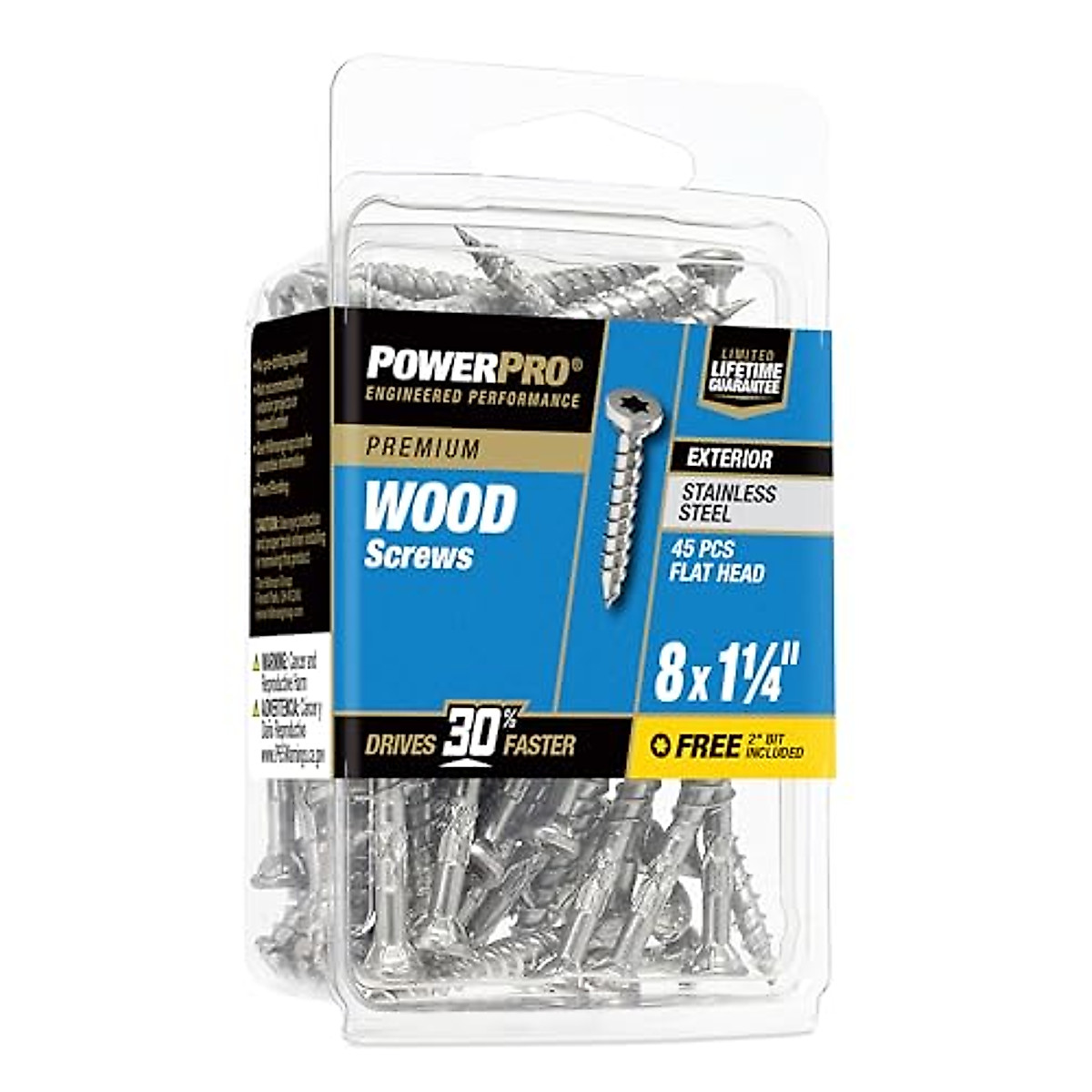 Power Pro Premium 305 Stainless Steel Wood Screws (#8 x 1-1/4") - 45pc