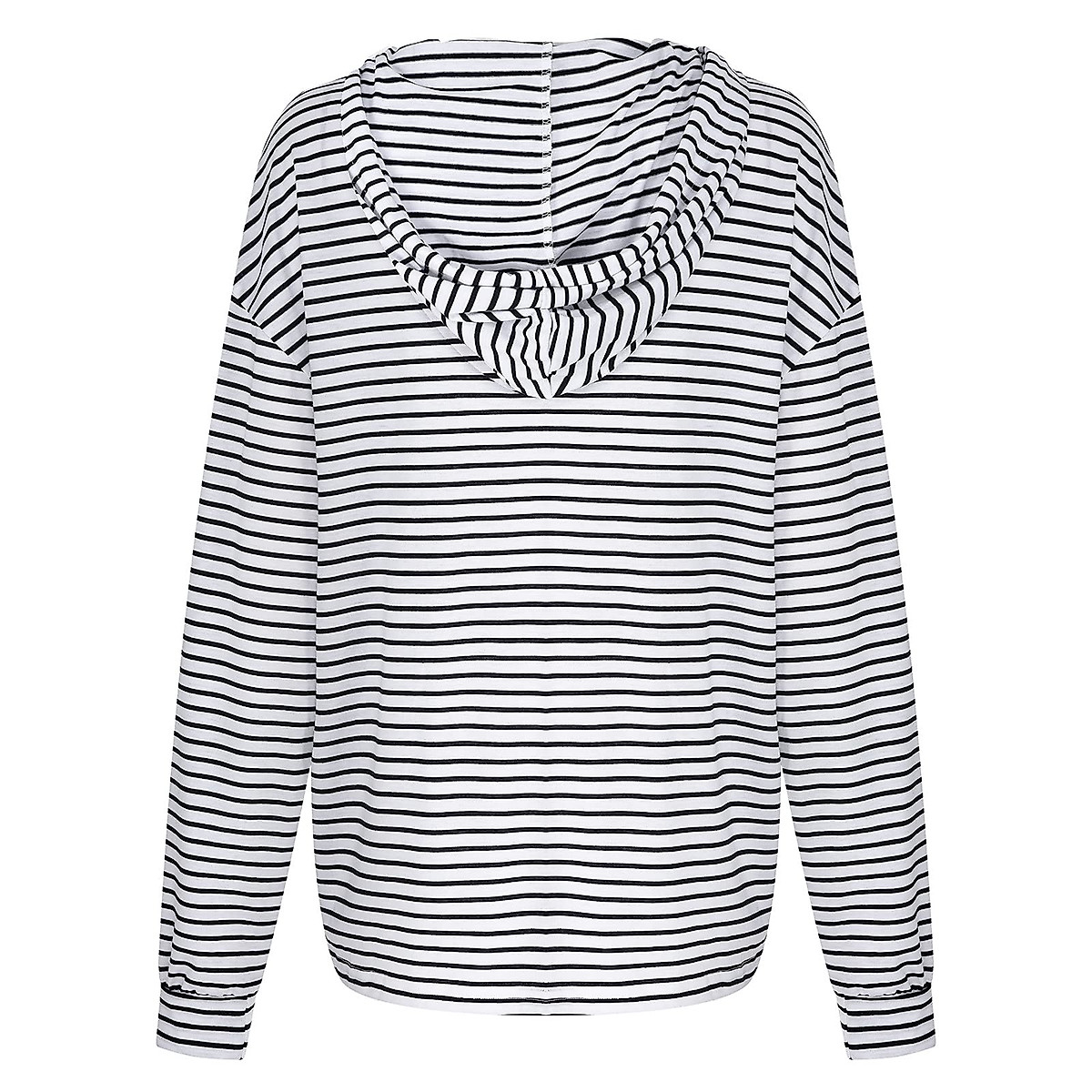 KHIIen Women's Casual Stripe Print Hoodies Tops Long Sleeve Drawstring Pullover Sweatshirts with Pocket