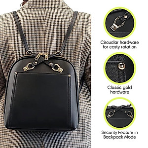 MMS Brands Miztique The Daisy Convertible Backpack Purse for Women, Soft Vegan Leather Crossbody Bag -Black