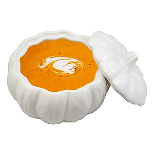 Ebros Gift Ceramic Stoneware White Harvest Pumpkin Bowl With Lid 6" Diameter (1)