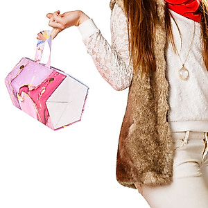 MEGREZ 5 Slots Sunglasses Organizer Box, PU Leather Foldable Woman Eyeglass Case Eyeglass Organizer Storage, Multiple Sunglass Holder for Travel with Eyeglasses Cloth, Pink-Marble