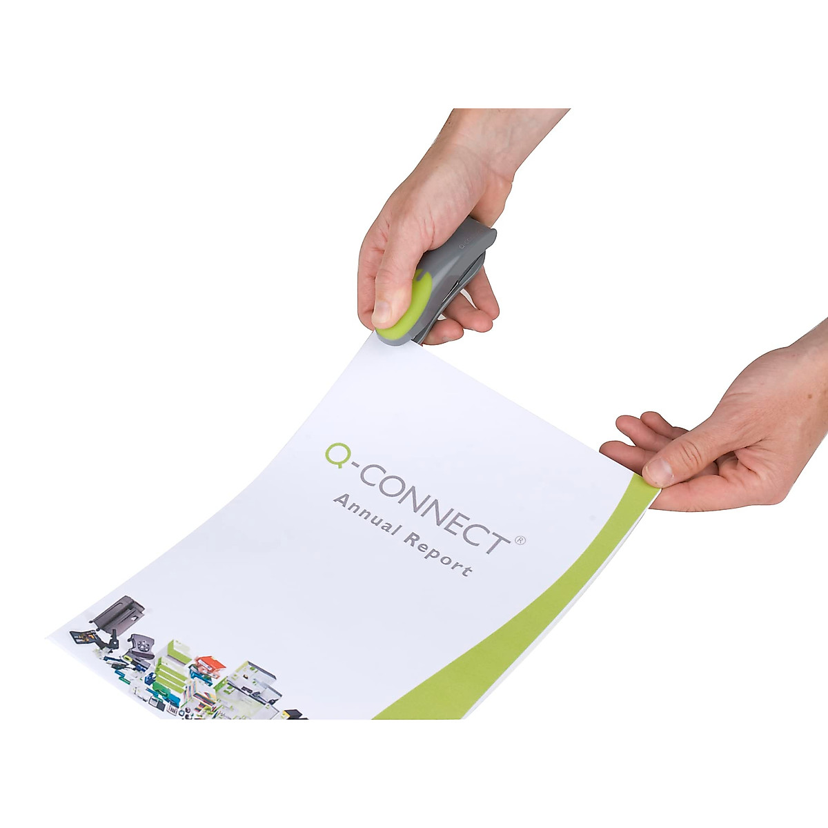 Q Connect No10 Softgrip Mini Stapler, Green/Grey