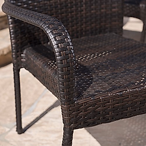 Christopher Knight Home Leighton Outdoor Wicker Hexagonal Dining Set with Stacking Chairs, 7-Pcs Set, Multibrown