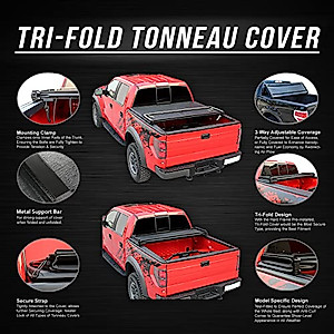 Auto Dynasty Vinyl Soft Top Tri-Fold Adjustable Truck Tonneau Cover Compatible with Frontier 5Ft Fleetside/Styleside Bed 05-21, Matte Black