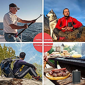 Hip Flask Gift Set, Hip Flasks for Liquor for Men with Black Leather Cover, 8 Oz Hip Flask Set, 18/8 Stainless Steel Hip Flasks for Liquor with 2 Cups & Funnel, Flasks for Liquor for Men Gift Box