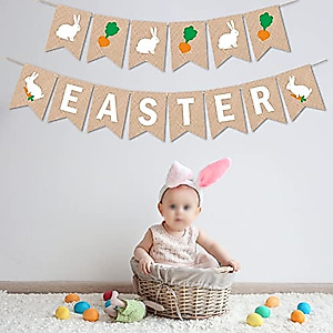 2 Pcs Easter Bunny Carrot Burlap Banner Spring Easter Party Easter Home Office School Decorations Supplies