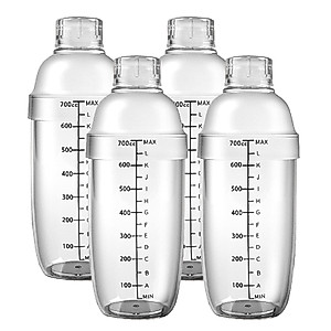 4 Pcs 700CC/24Oz Plastic Cocktail Shaker Drink Mixer Hand Shaker Cup with Scales Transparent(4, 700cc)