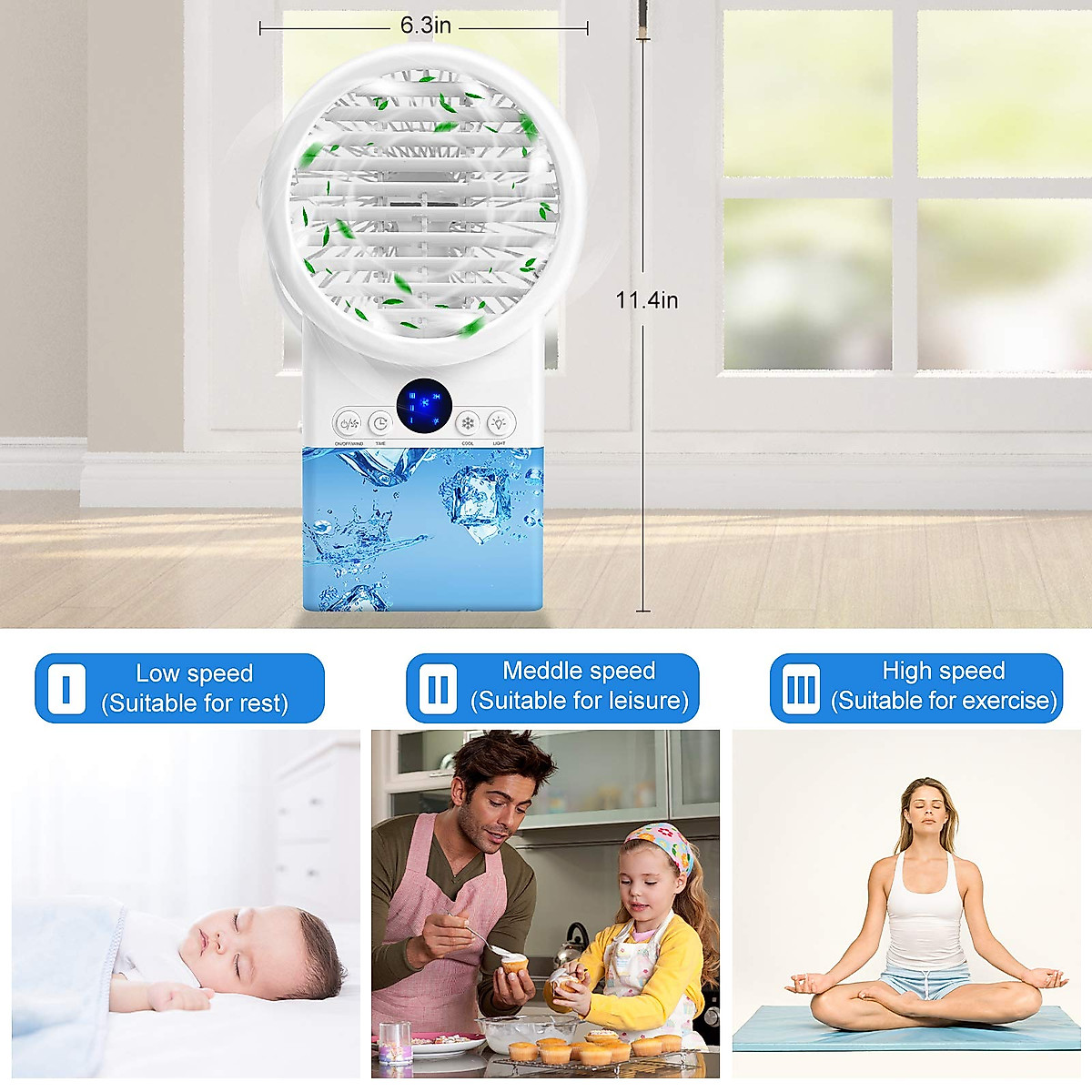 Kentaly Portable Air Conditioner Fan, 4 in 1 Personal Air Conditioner Cooler with Timing, 3 Speeds Mini Air Conditioner Portable, Quiet Desk Air Conditioner Fan Portable AC Unit with 7 Colors Light