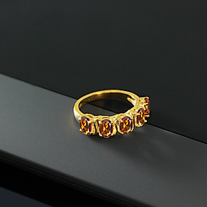 Gem Stone King 2.00 Ct Oval Orange Red Madeira Citrine 18K Yellow Gold Plated Silver Ring (Size 5)
