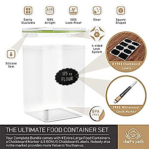 Chef's Path Bundle of Extra Large and Variety Airtight Food Storage Containers - Pack of 28 BPA Free Kitchen Canisters for Cereal, Rice, Flour, Bulk Food Storage - Free Labels, Marker and Spoons
